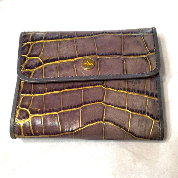 Abas | Bags | Abas Leather Alligator Wallet Gray Metallic Gold Fold ...
